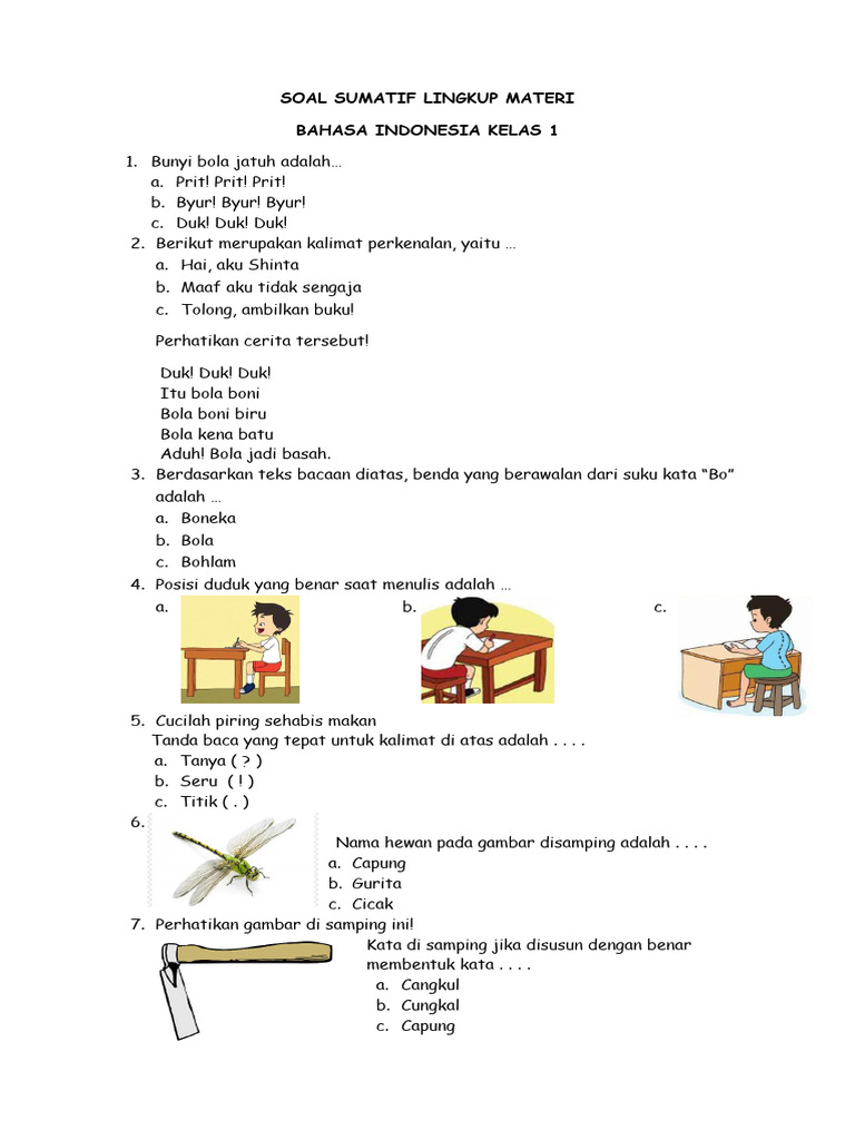 SOAL SAS BAHASA INDONESIA KELAS 1 | PDF