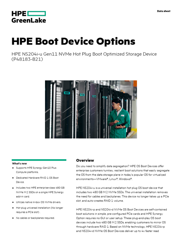 HPE NS204i-u Gen11 NVMe Hot Plug Boot Optimized Storage Device ...