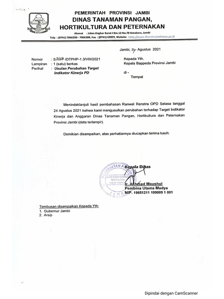 Usulan Perubahan Target Indikator Kinerja PD | PDF