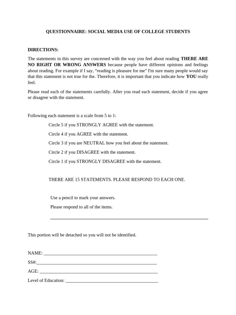 QUESTIONNAIRE LIKERT SCALE EXAMPLE | PDF | Questionnaire ...