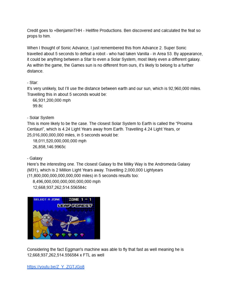 Sonic's Speed Feats: MFTL Analysis | PDF