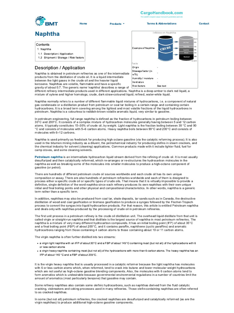 Naphtha - Cargo Handbook - The World - S .. | PDF