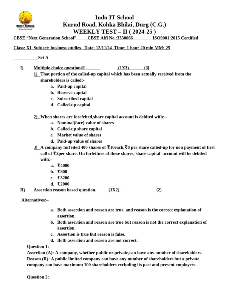 XII Set a Wt 2 N Final | PDF | Financial Markets | Business