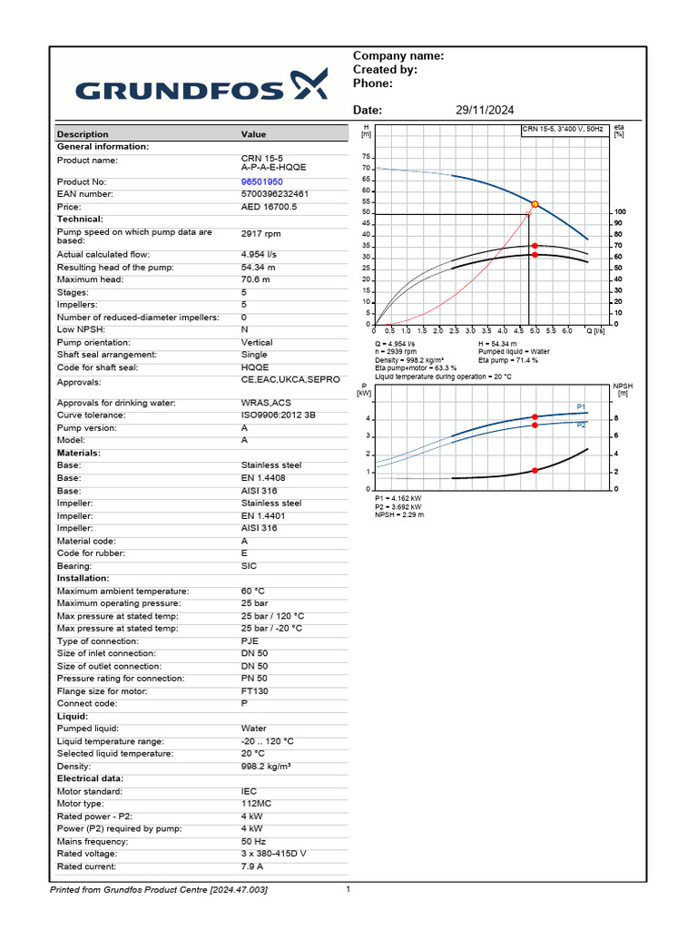 Pump Spc | PDF | Pump | Electrical Engineering