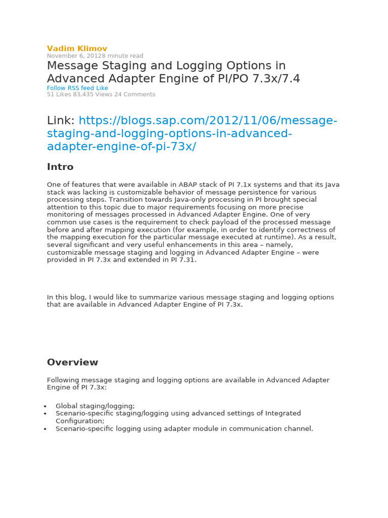 Message Staging & Logging in PI 7.3x | PDF | Parameter (Computer ...