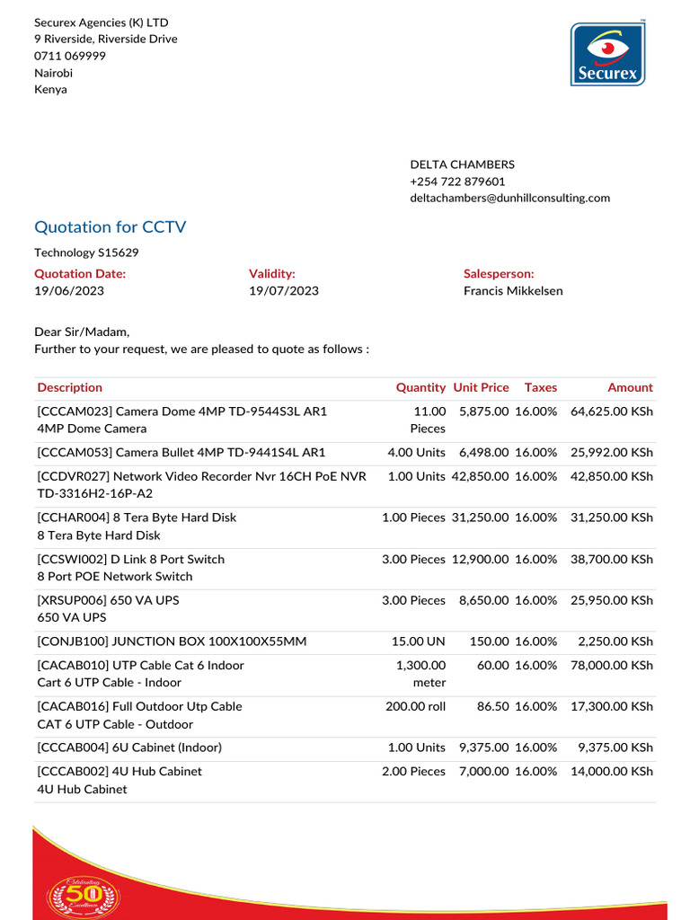 Securex CCTV Quotation-Delta Chambers | PDF | Electrical Engineering ...