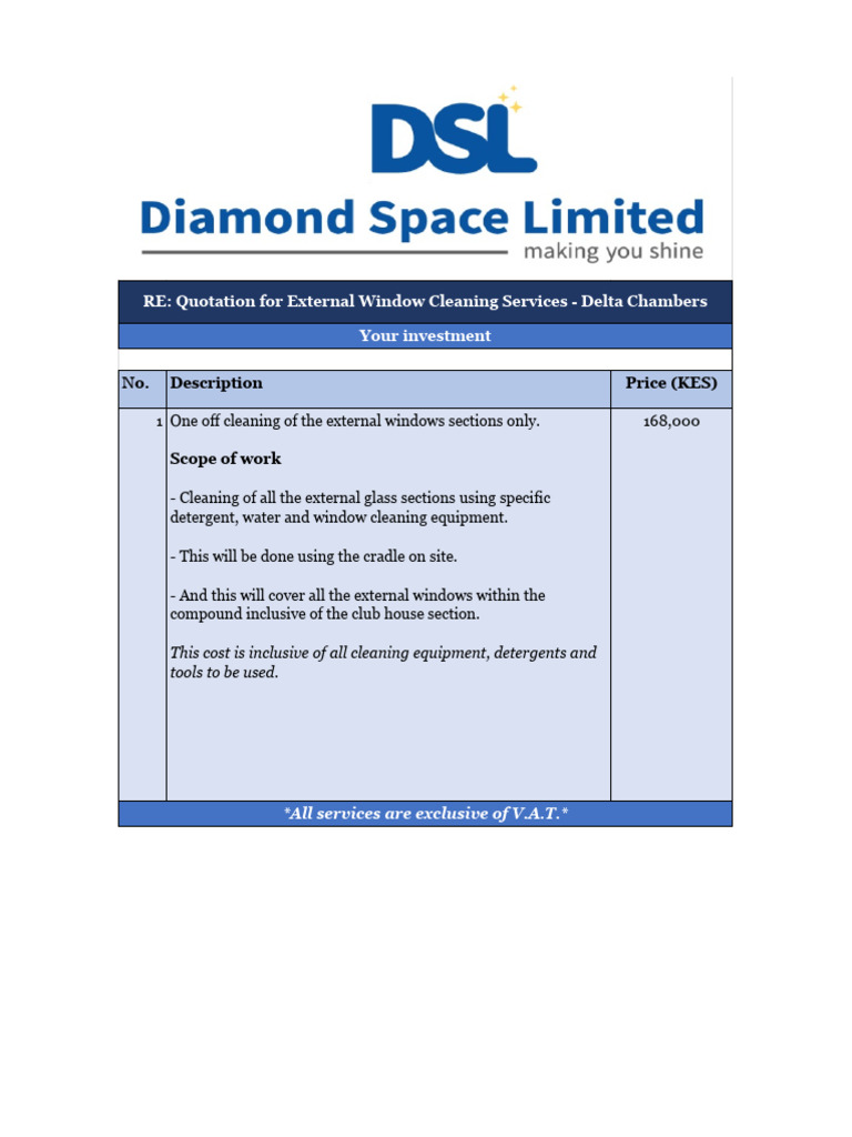 Diamond Space Ltd-External Window Cleaning Quote | PDF