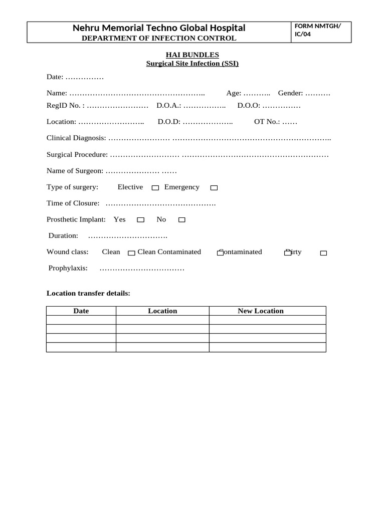 SSI surveillance SHEET | PDF | Surgery | Health Sciences