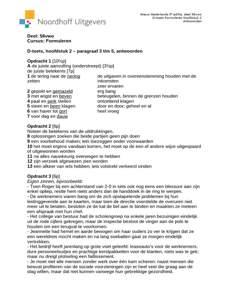 NN D-Toets Formuleren H.2 Antwoorden | PDF