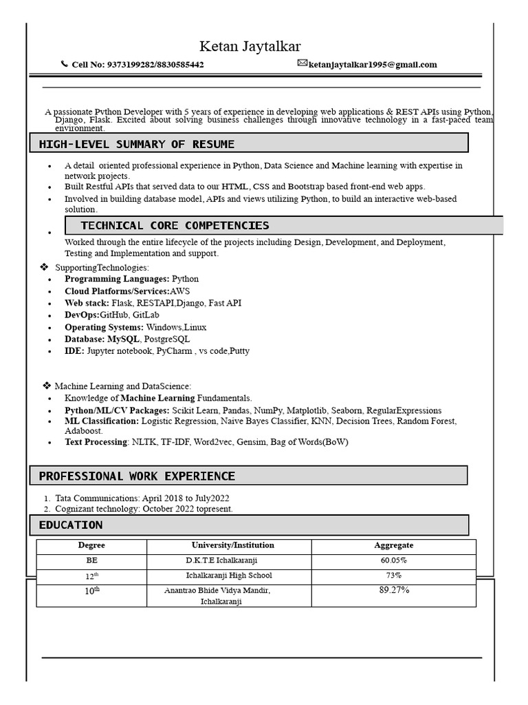 Ketan Jaytalkar - 5 Year(s) | PDF | Python (Programming Language) | Cloud Computing