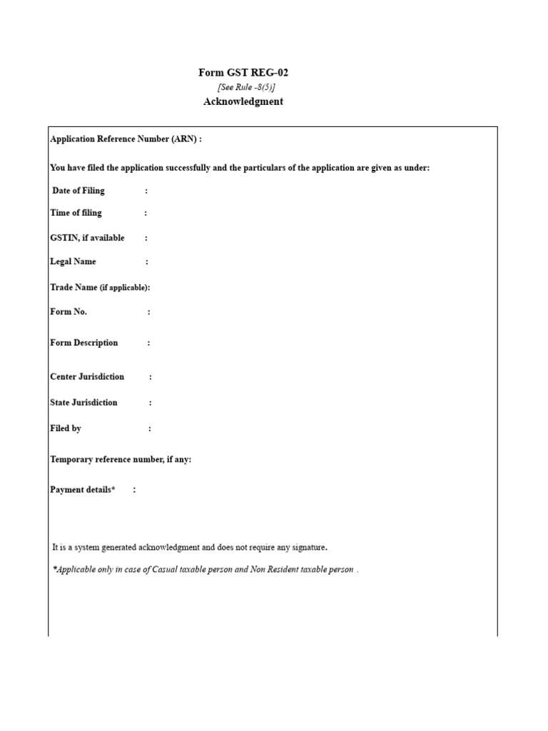Form GST REG-02 Acknowledgment: (See Rule - 8 (5) ) | PDF