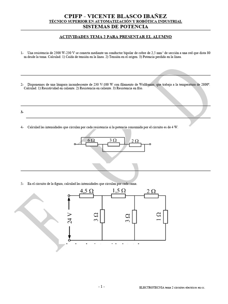 Tarea 2 - Tema 2 Circuitos CC | PDF | Resistencia Eléctrica y Conductancia | Energia electrica
