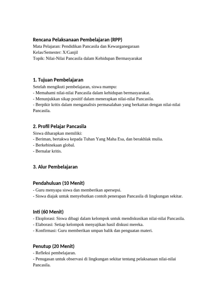 RPP PPKN Kelas10 KurikulumMerdeka Updated | PDF