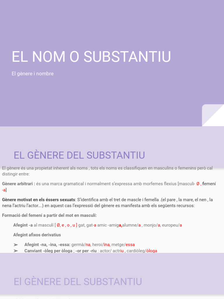 c2 Morfologia del substantiu i l'adjectiu .pptx (1) | PDF