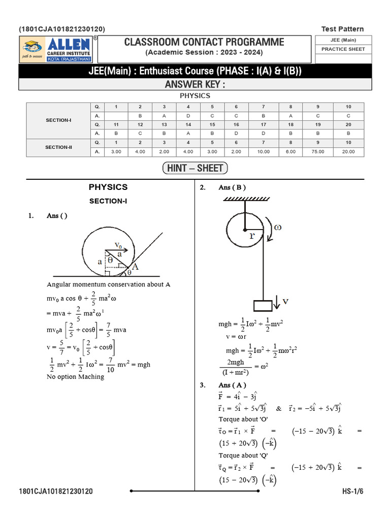 30-11 - ROTATION - (Rolling Motion) - FINAL - ANS & HS | PDF ...