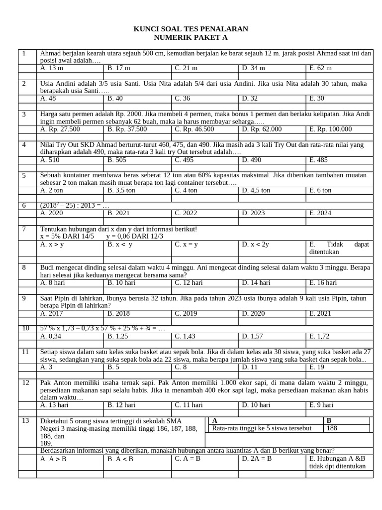 Soal Tes Penalaran Numerik Paket A | PDF