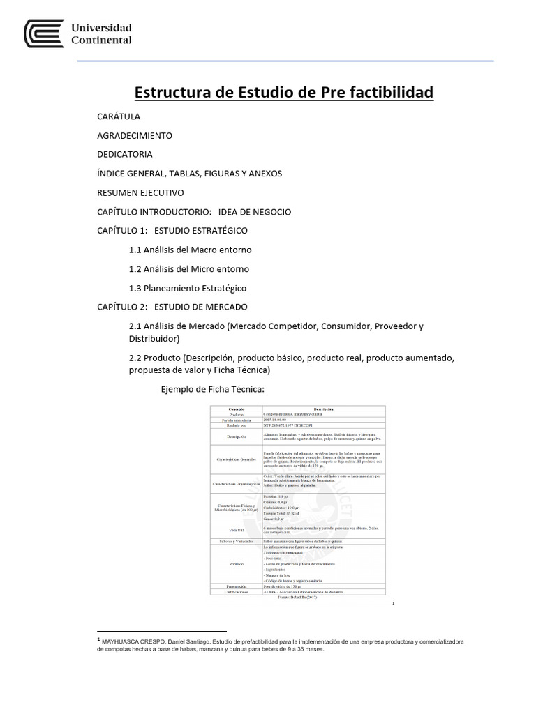 Estructura Estudio de Prefactibilidad | PDF | Marketing | Rentabilidad ...