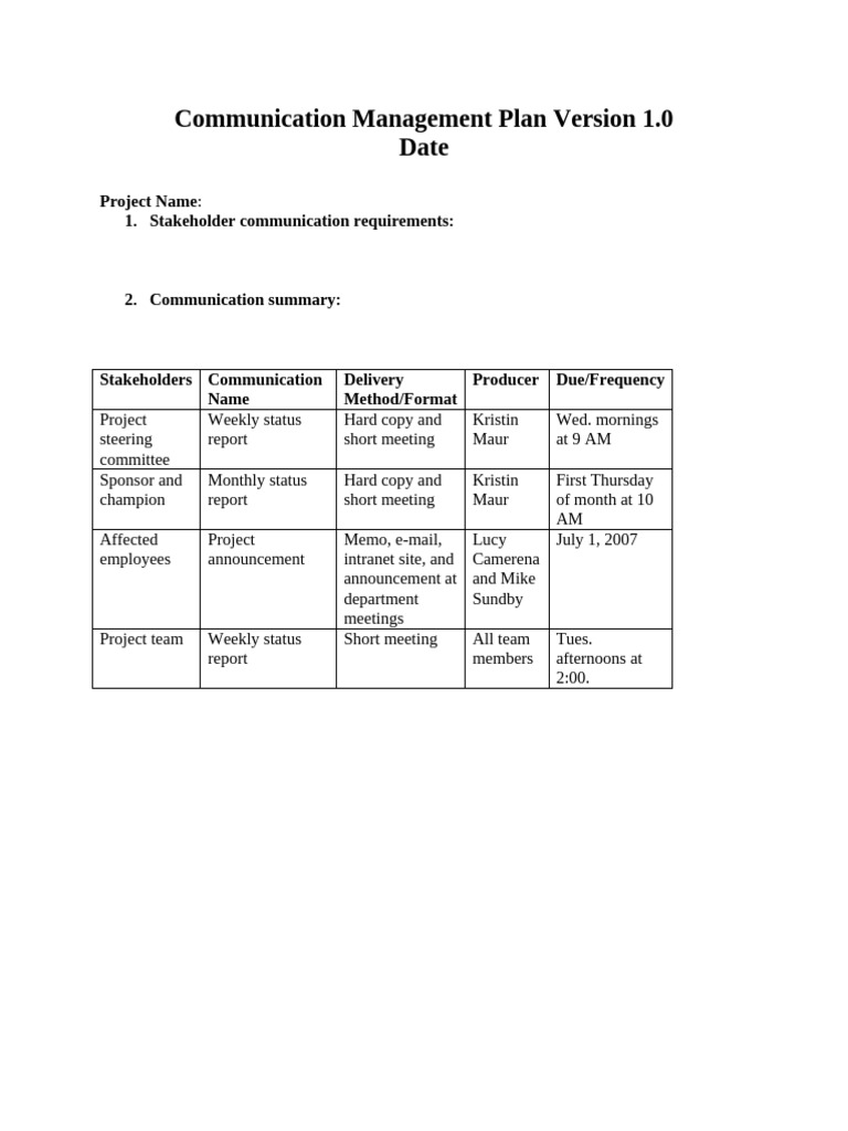 10. Communication management plan | PDF