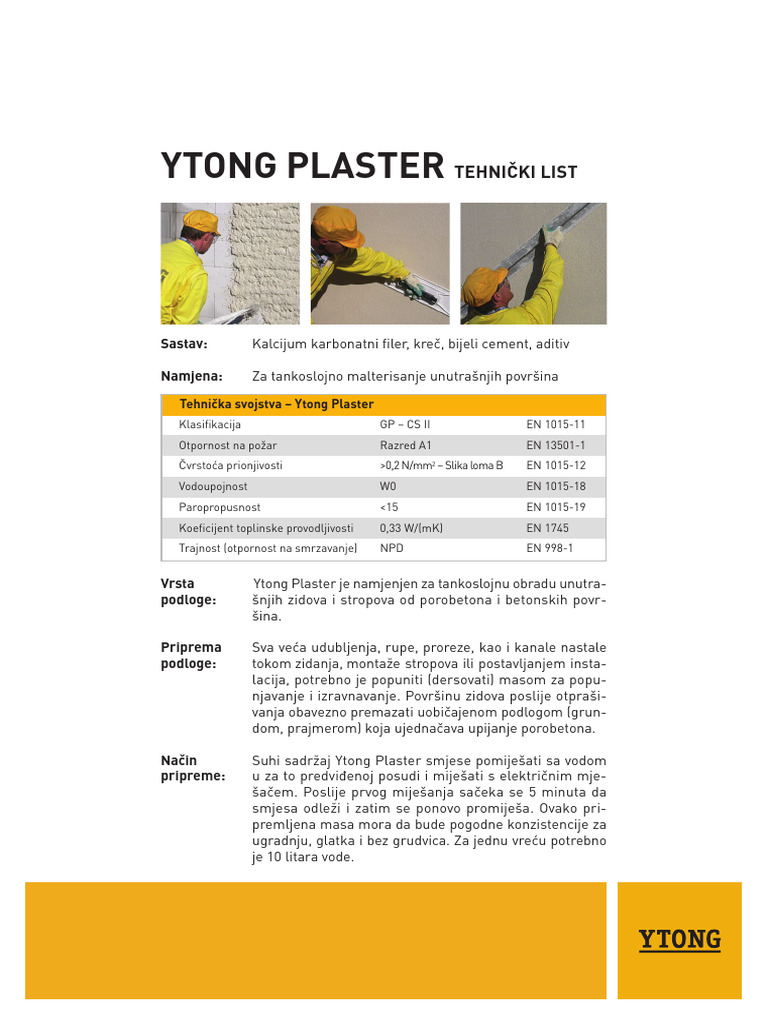 tehnicki list za Ytong plaster | PDF