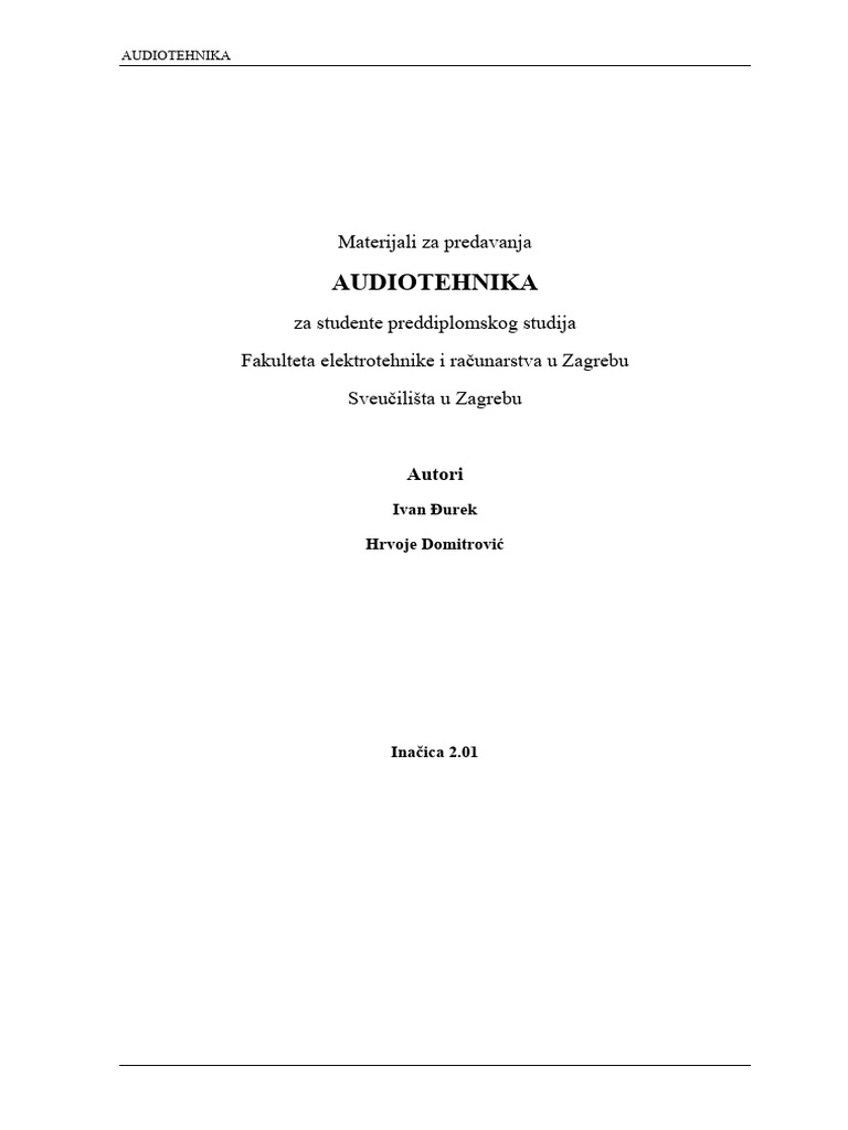 Audiotehnika - Materijali Za Predavanja 2 01 | PDF
