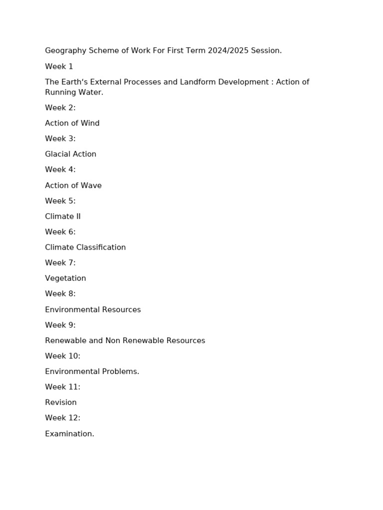 SS2 Geography First Term Scheme 2024 | PDF
