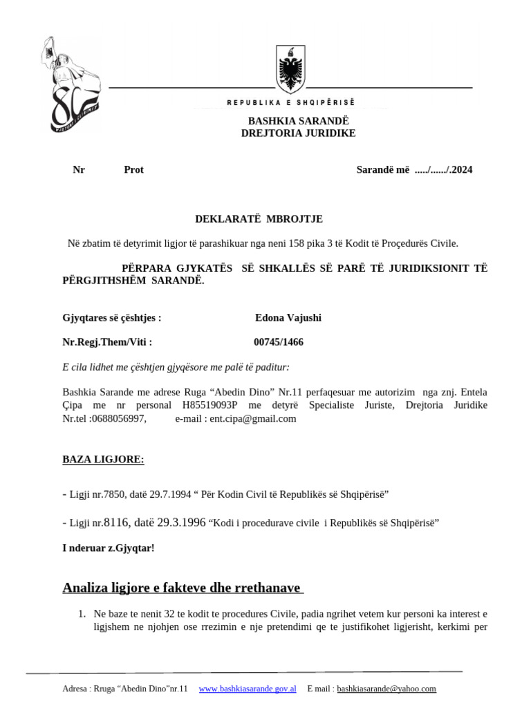 Deklarate Mbrojtje Blero | PDF