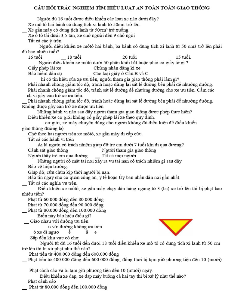 trắc nghiệm an toàn giao thông | PDF