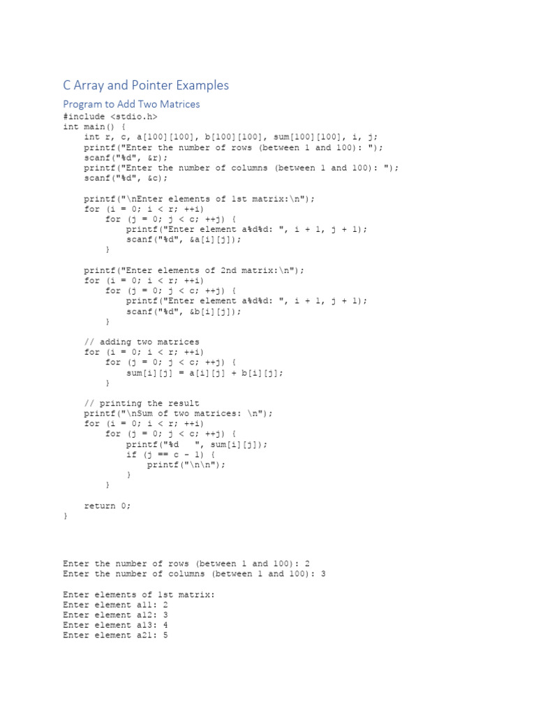 13. Examples on arrays and pointers | PDF | Matrix (Mathematics) | Software Engineering