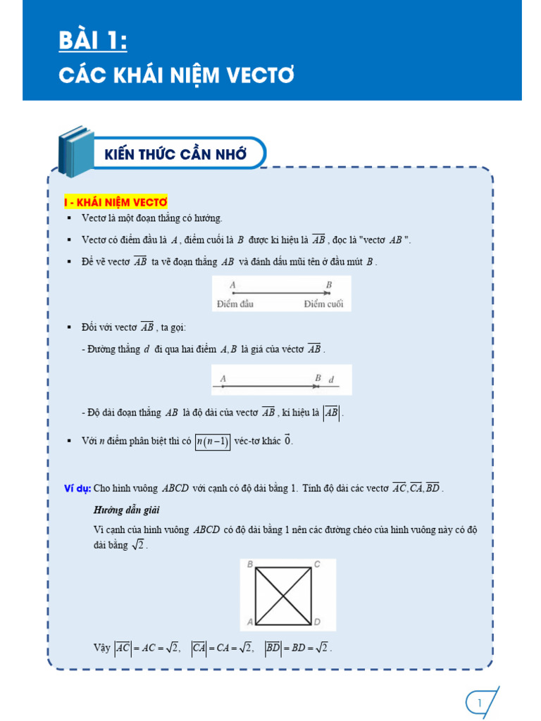 Bài 1. Khái niệm vecto | PDF