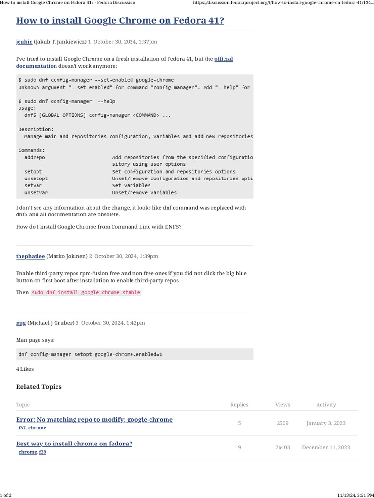 Install Chrome on Fedora 41 Guide | PDF | Software Repository | Sudo