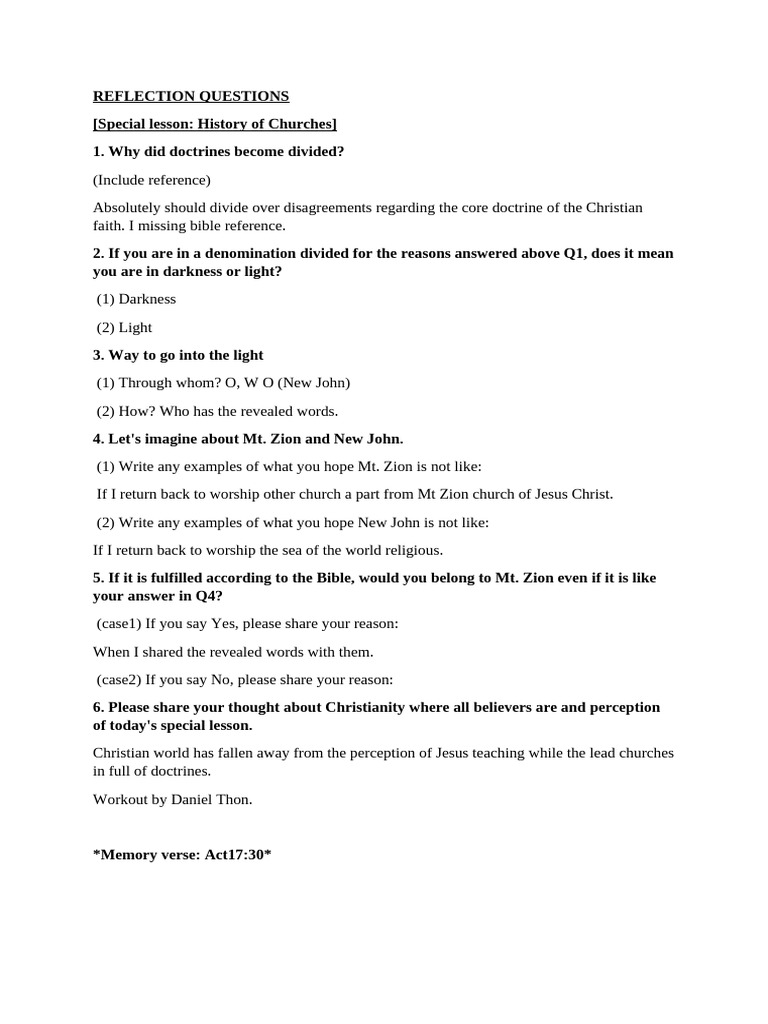 Reflection Questions on Church Doctrines | PDF