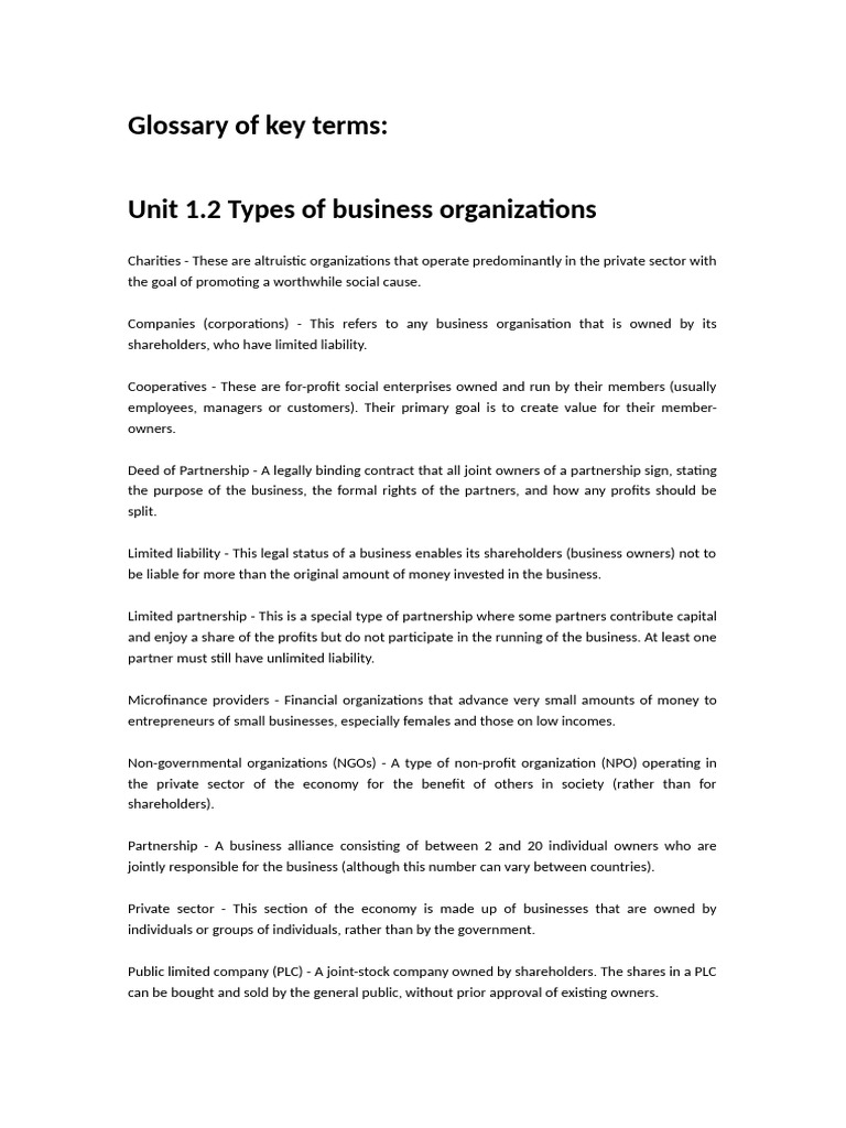 Glossary of key terms | PDF | Partnership | Sole Proprietorship
