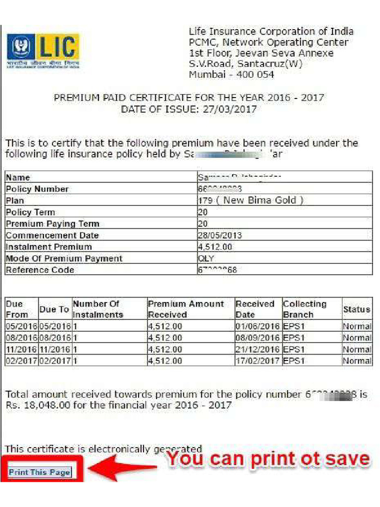 LIC-Premium-Paid-Receive-Download | PDF