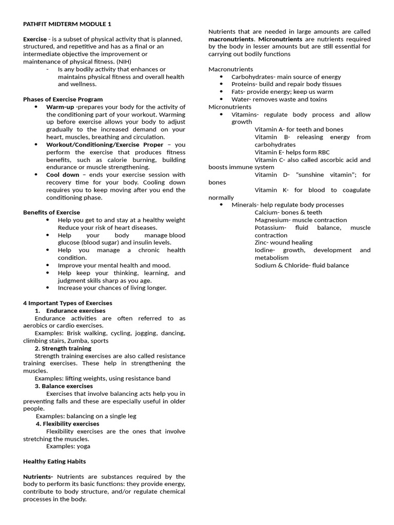 Pathfit Midterm Module | PDF | Nutrients | Physical Fitness