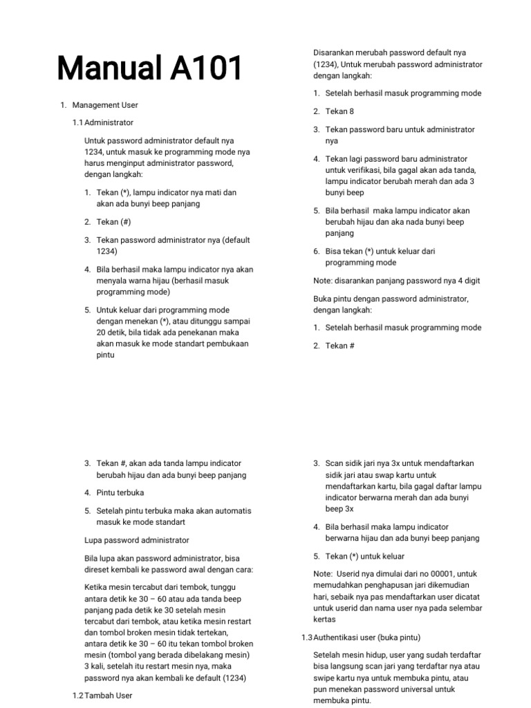 Panduan Pengaturan Manual A101 | PDF