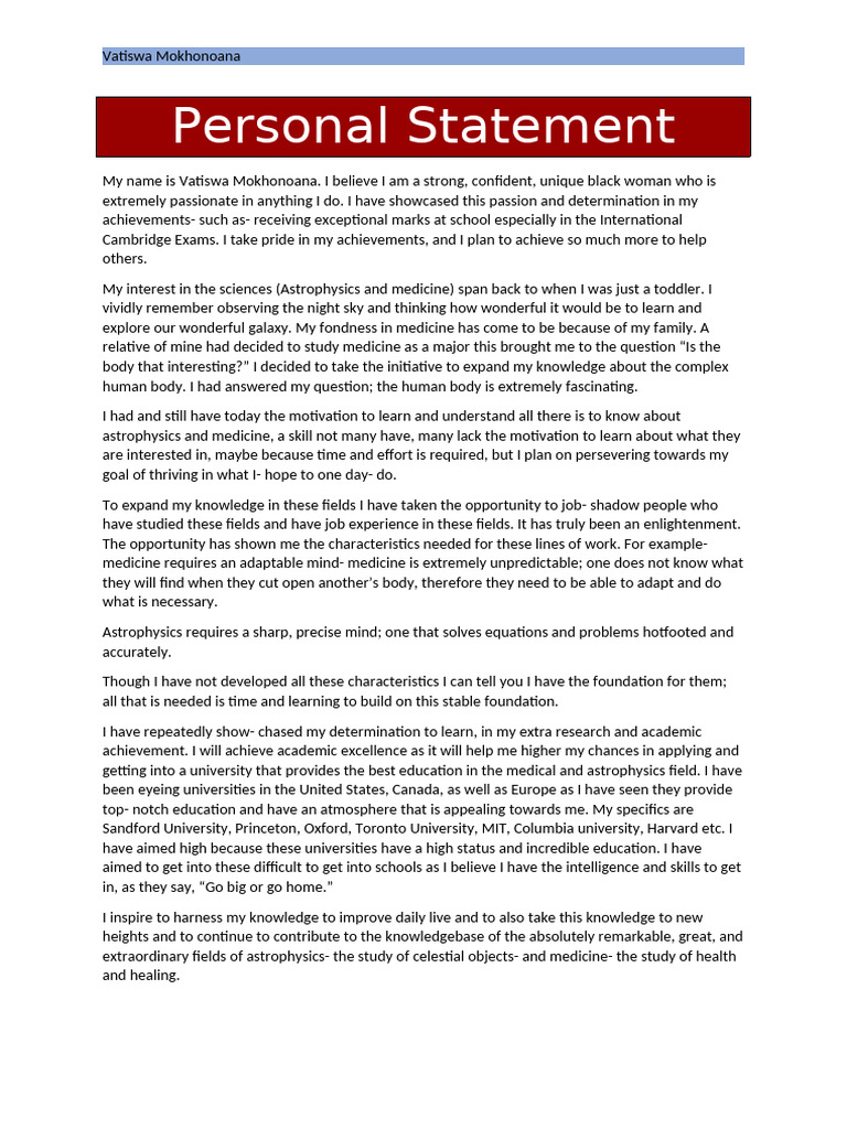 Mentoring - Personal Statement | PDF | Knowledge | University