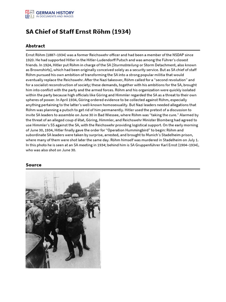 Sa Chief of Staff Ernst Roehm 1934 | PDF | World War II | Fascism