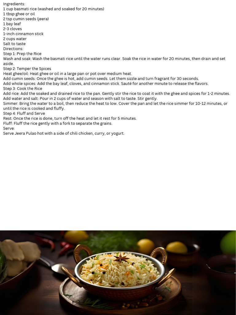 Ingredients 1 Cup Basmati Rice (Washed and Soaked For 20 Minutes) 1 ...