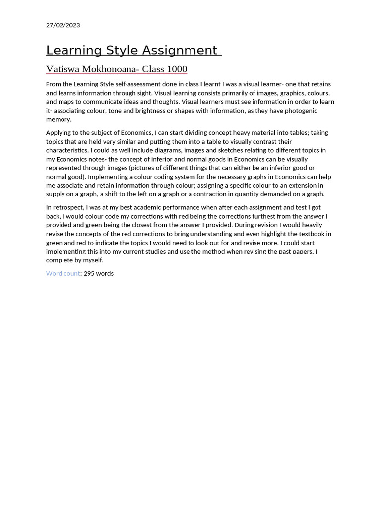 Learning Style Assignment (PLC) | PDF