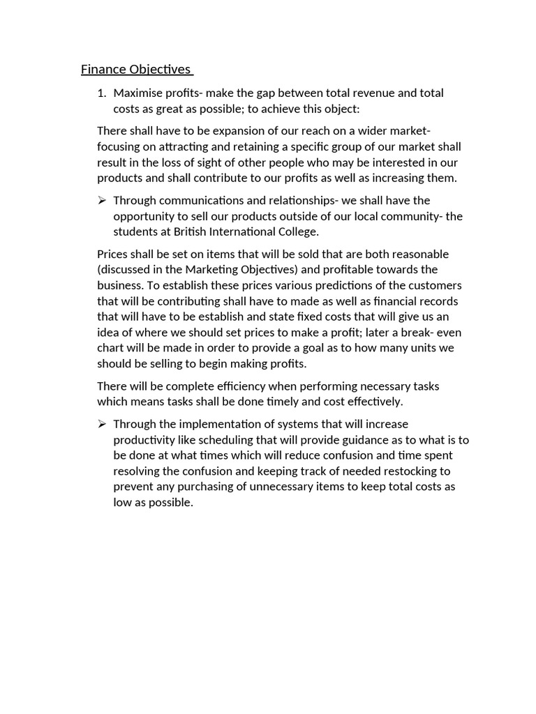 Finance Objectives | PDF
