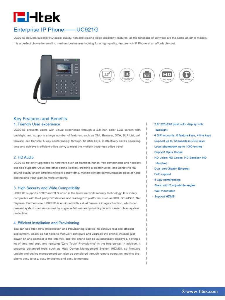 Htek UC921G IP Phone Overview | PDF | Session Initiation Protocol ...