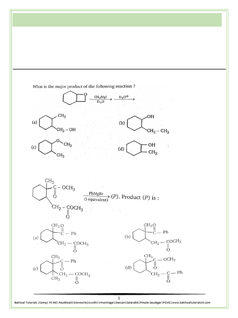 c25 Chemistry Practice Sheet - Omc + Oxidation Reaction | PDF | Carbon Compounds | Organic Reactions