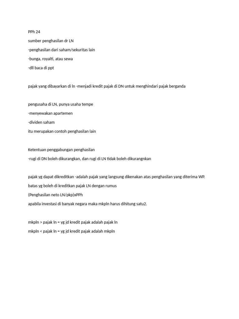 PPh 24: Kredit Pajak dari Penghasilan LN | PDF