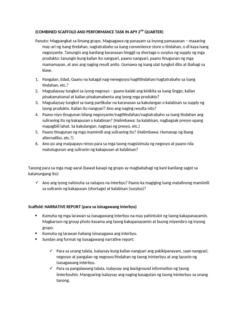 Combined Scaffold and Performance Task in Ap9 2ND Quarter | PDF