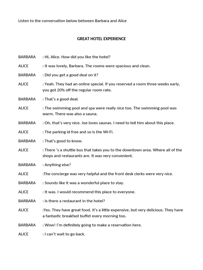 Great Hotel Experience Conversation | PDF