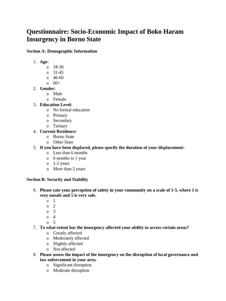 Questionnaire of Boko Haram | PDF