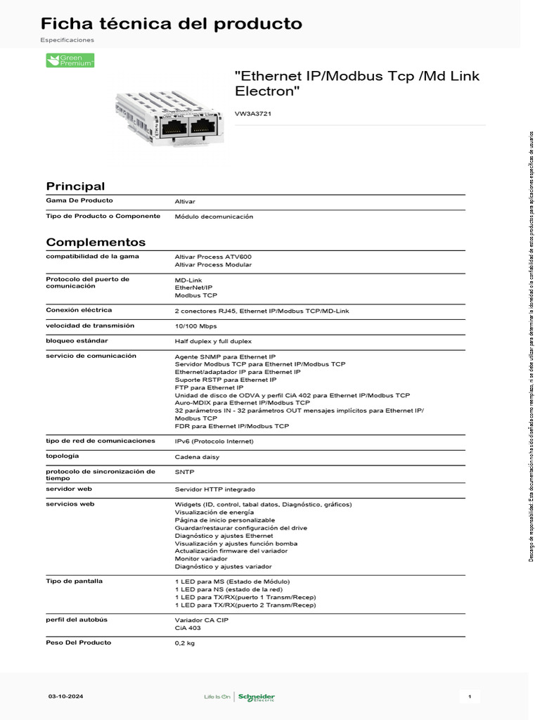 Módulo Comunicación Altivar Ethernet | PDF | Protocolo de Control de ...