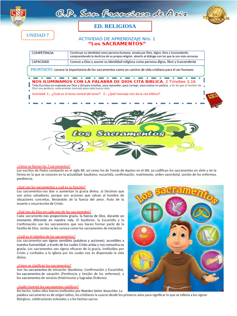 Los 7 Sacramentos Católicos y su Significado | PDF | Sacramentos ...