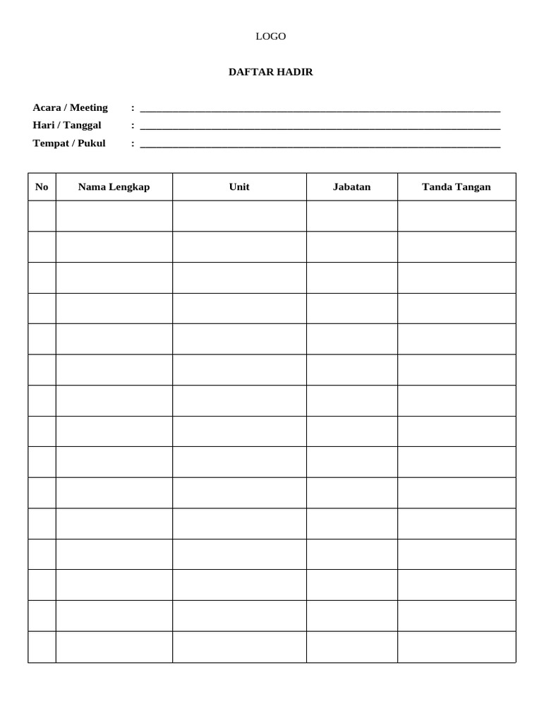 Daftar Hadir Acara/Meeting | PDF