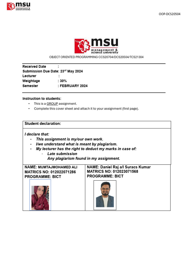 Assignment Lab OOP | PDF | Computing | Software Engineering Assignment Lab OOP | PDF | Computing | Software Engineering